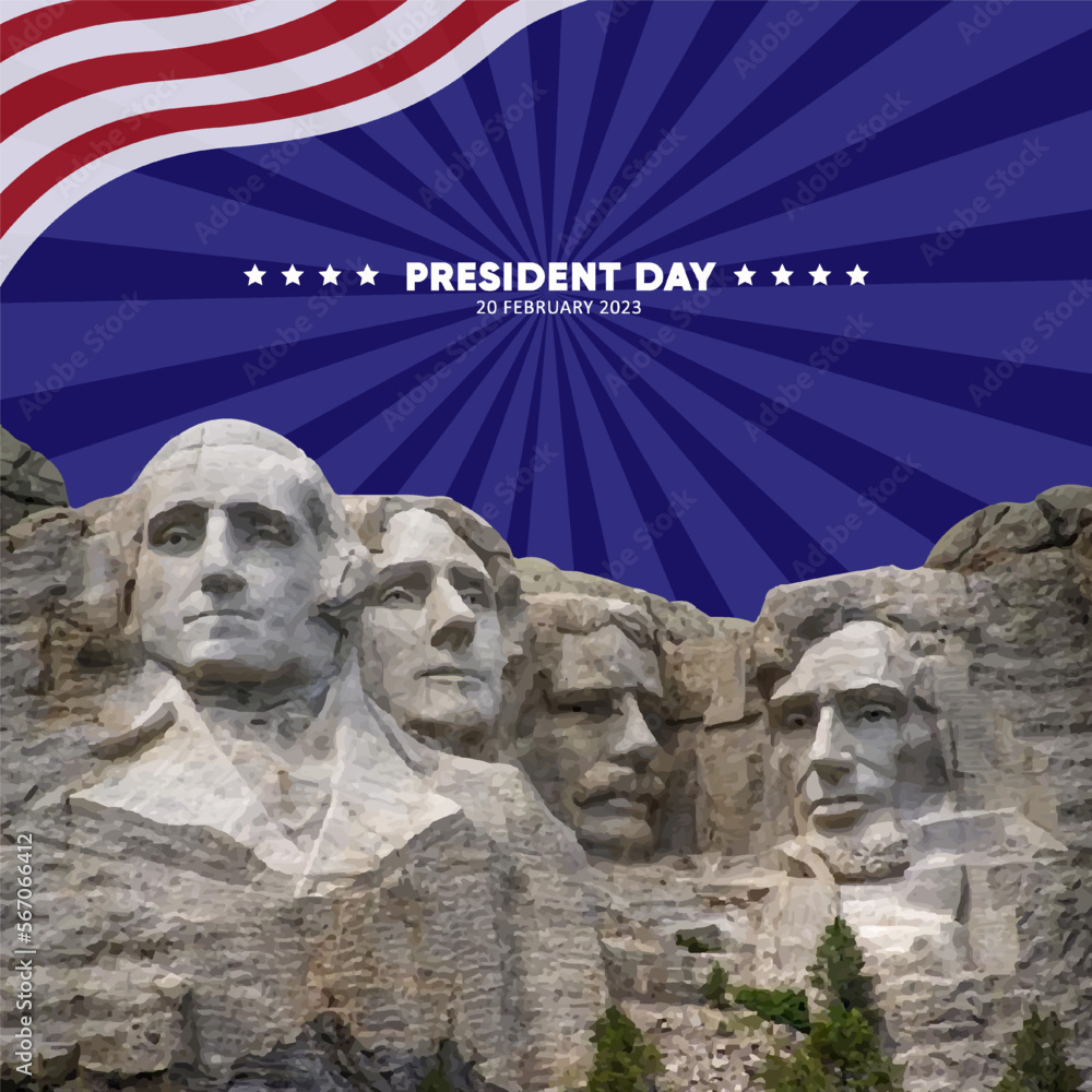 presidents day commemorative poster, with elements of the Rushmore ...