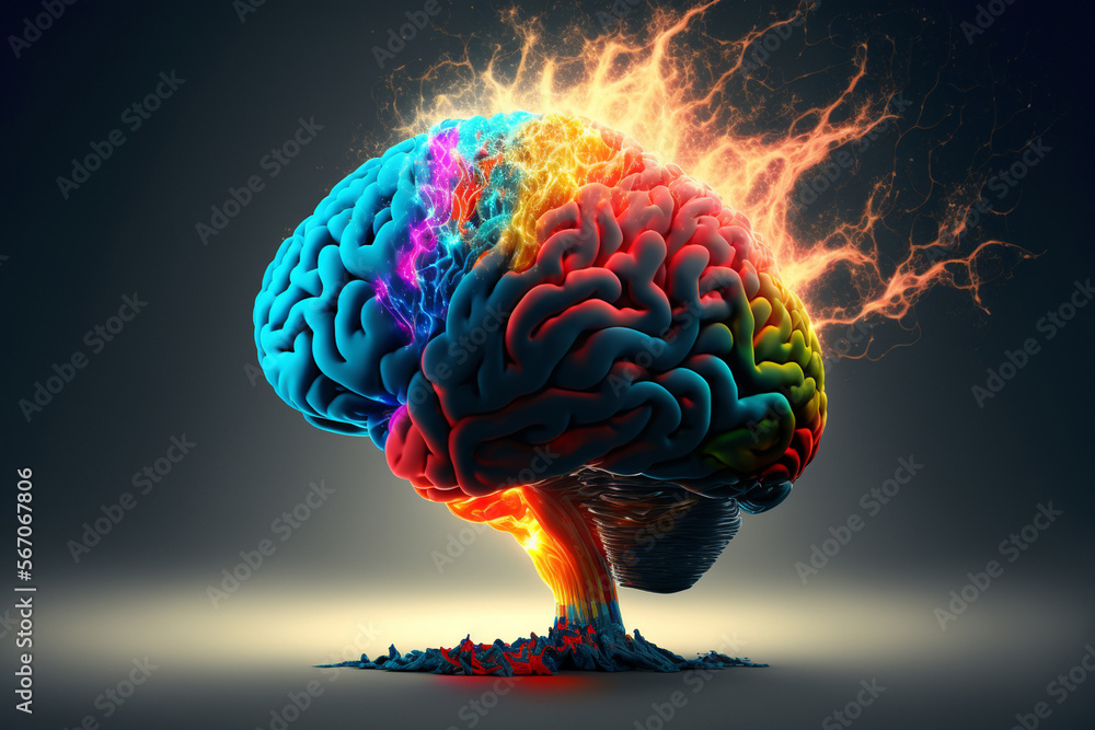 Colorful human brain. Self care and mental health concept, positive ...