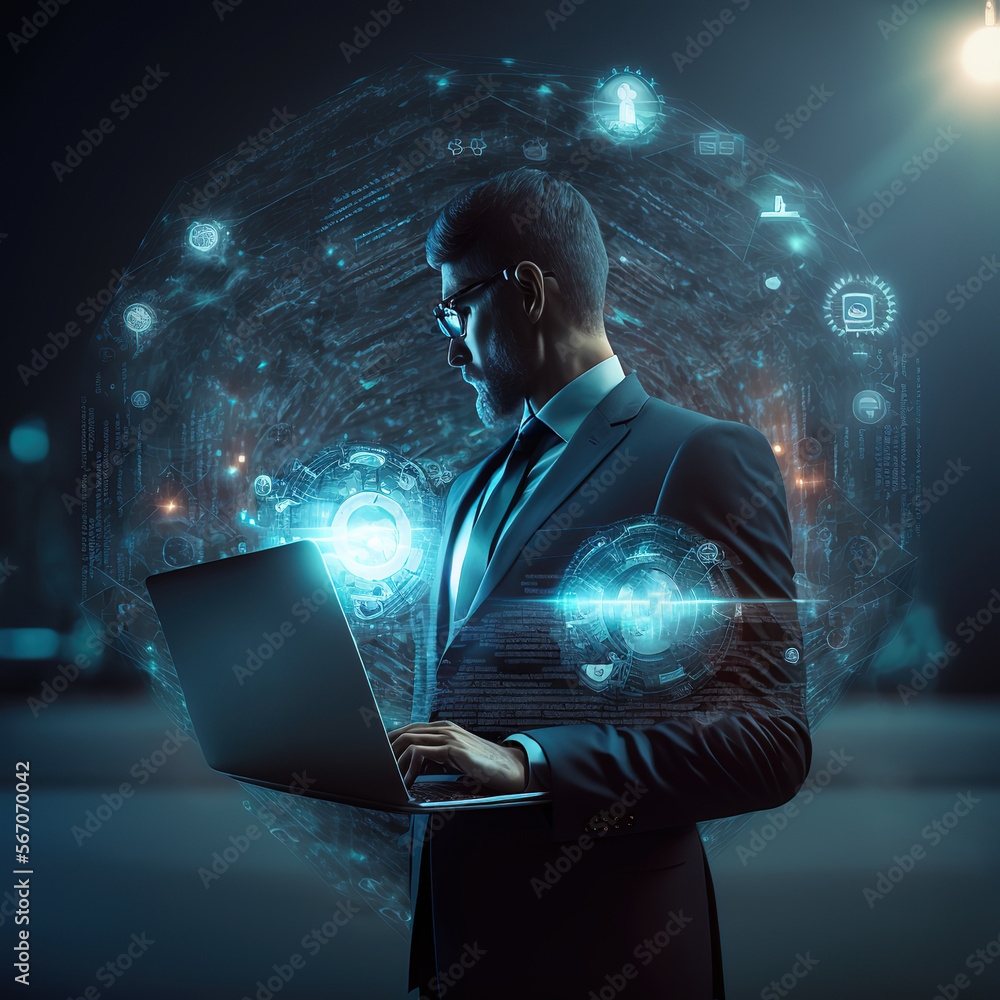 cyber security concept with businessman protect data and privacy and ...