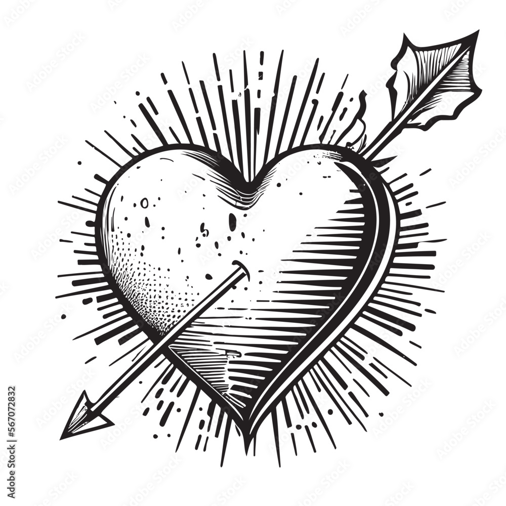 Heart pierced by an arrow sketch hand drawn sketch in doodle style ...