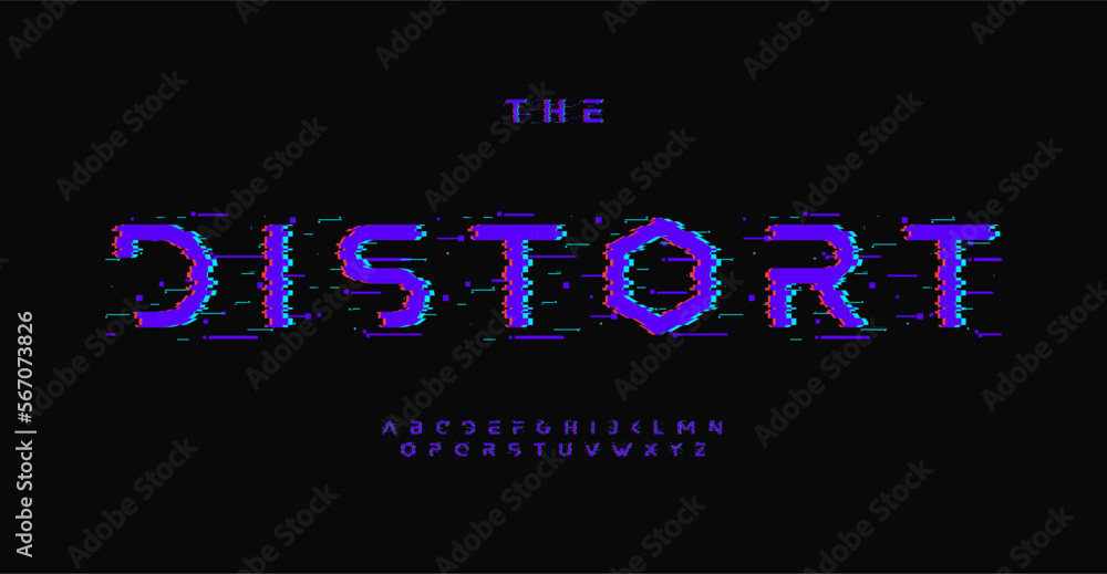 Vetor de Glitch effect alphabet, digital distorted letters, display ...
