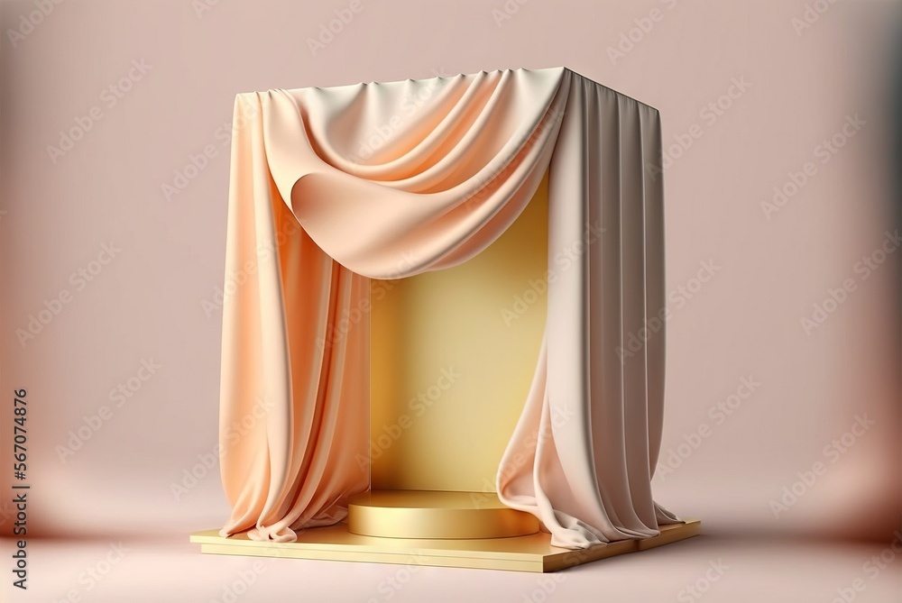 3D display podium with pedestal and flying cloth. Nature wind. Beauty ...