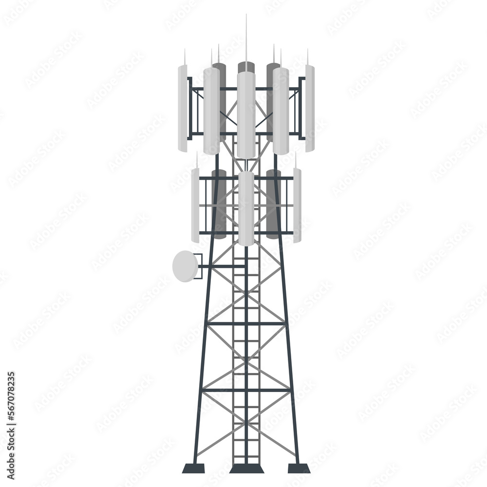 Flat vector illustration of fifth generation mast base stations on ...