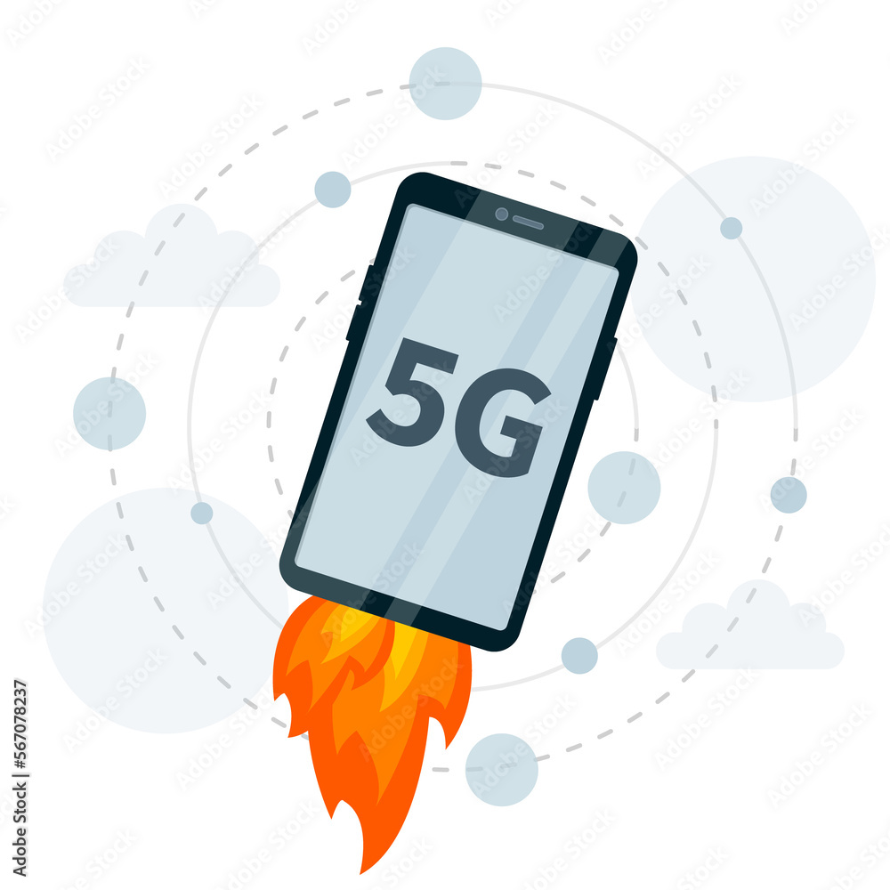 Rocket fast 5G connection on smartphone makes it fly. High speed ...