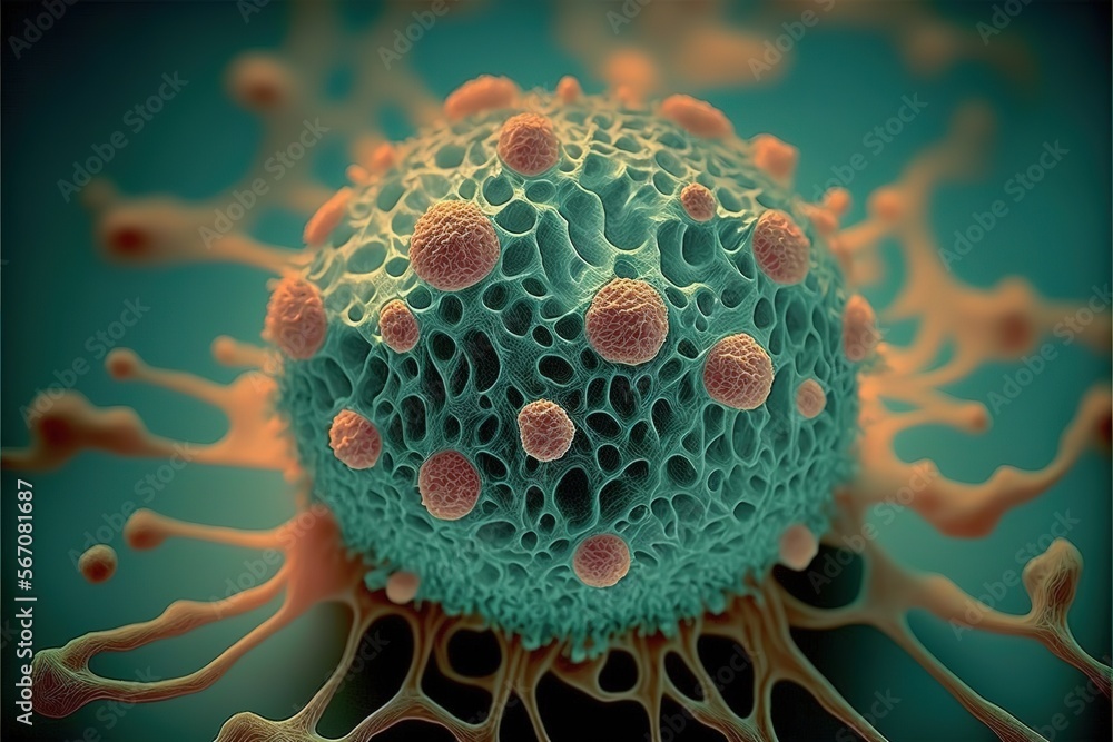 Microenvironment concept with virus cells, T-Cells, nanoparticles ...