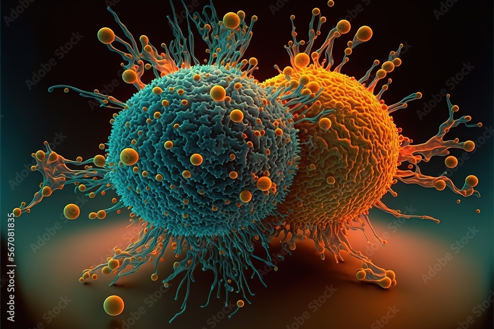 Microenvironment concept with virus cells, T-Cells, nanoparticles ...