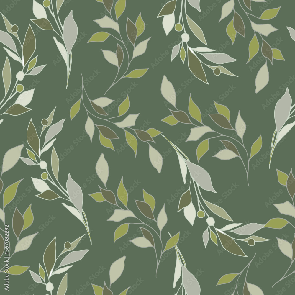 Seamless floral pattern with green and grey leaves. Pattern for fabric ...