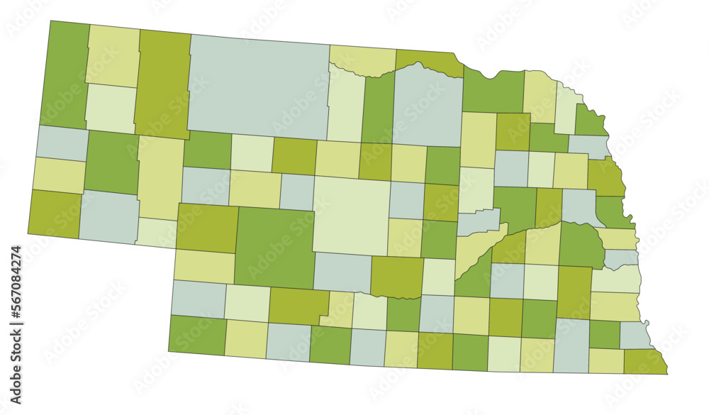 Highly detailed editable political map with separated layers. Nebraska ...