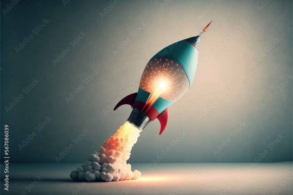 Lightbulb shaped rocket in launch, success ideas concept, startup concept, Generative AI Stock ...