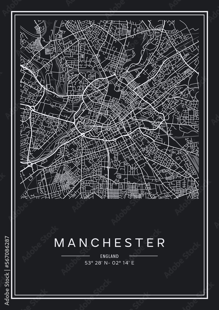 Black and white printable Manchester city map, poster design, vector ...