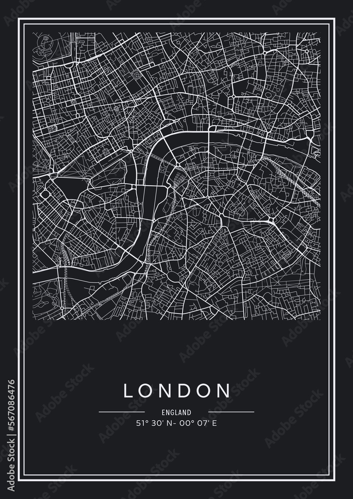 Black and white printable London city map, poster design, vector ...