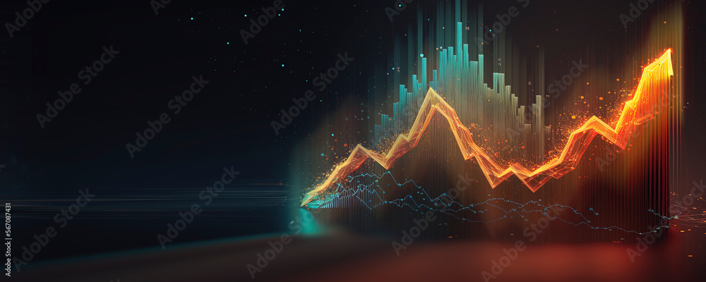 Business economic charts with light effects, neon. Abstract neon ...