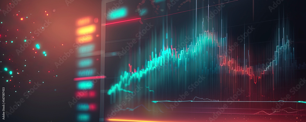 Business economic charts with light effects, neon. Abstract neon ...