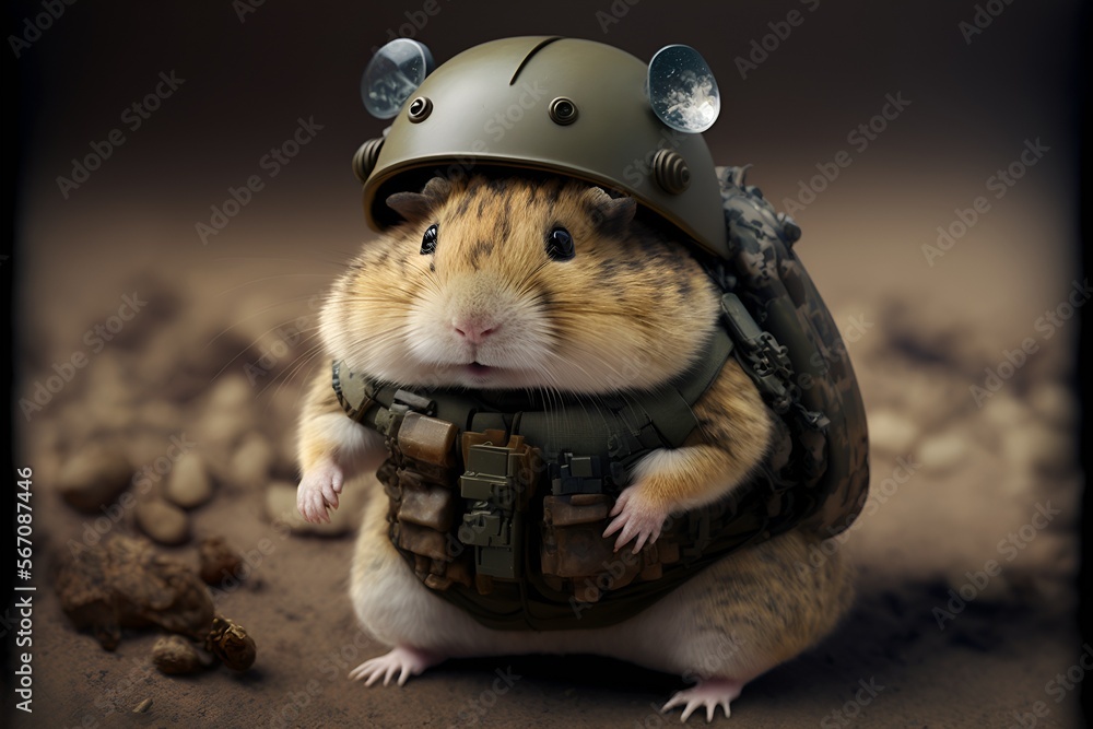 Portrait of a hamster dressed in a military uniform, soldier ...