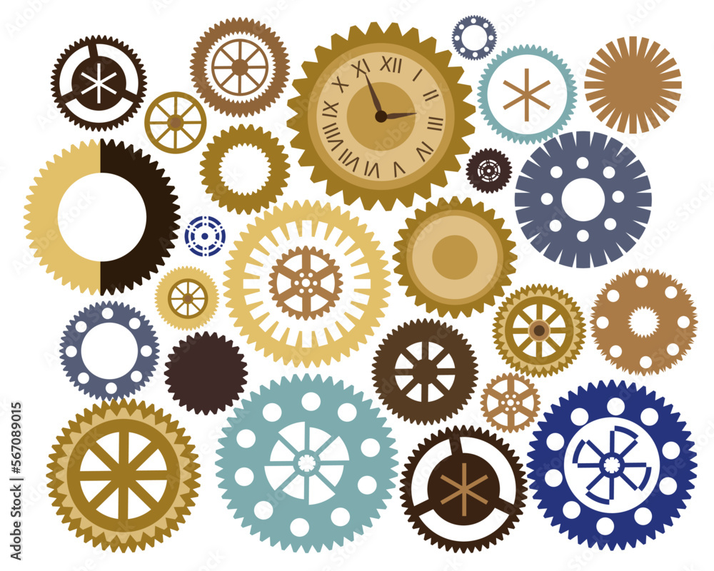 Collection of time machine gears and clockwheels Stock Vector | Adobe Stock