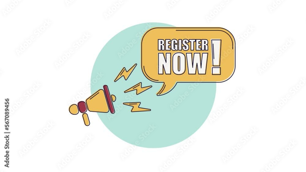 Register now. Announcement Message With Megaphone On yellow Speech ...
