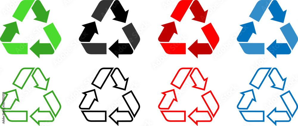 Recycling.Set recycle colorful and line icons sign.Colorful icons for ...