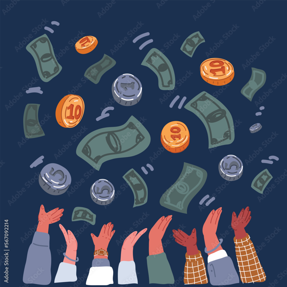 Cartoon vector illustration of People catch money. Catching flying ...