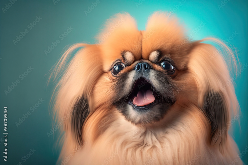 Studio portrait of a pekingese dog with a surprised face, concept of ...
