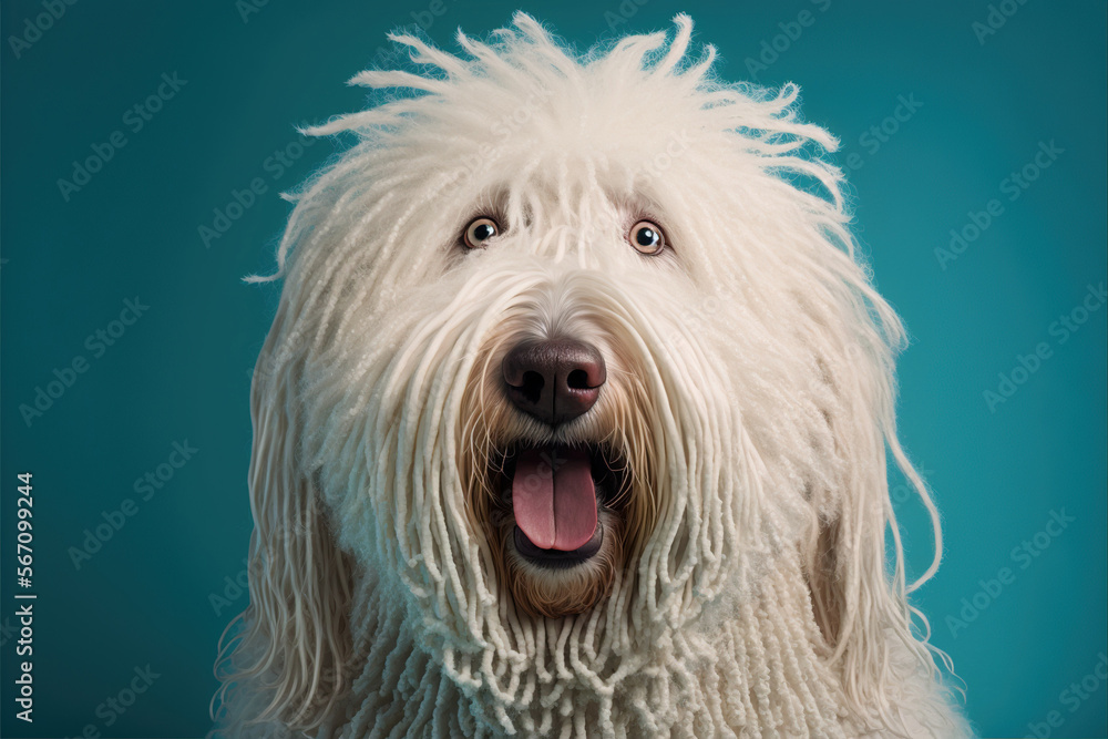 Studio portrait of a komondor dog with a surprised face, concept of ...