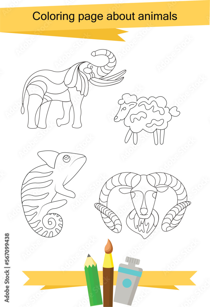 Coloring page about animals. coloring page for kids Stock Vector ...