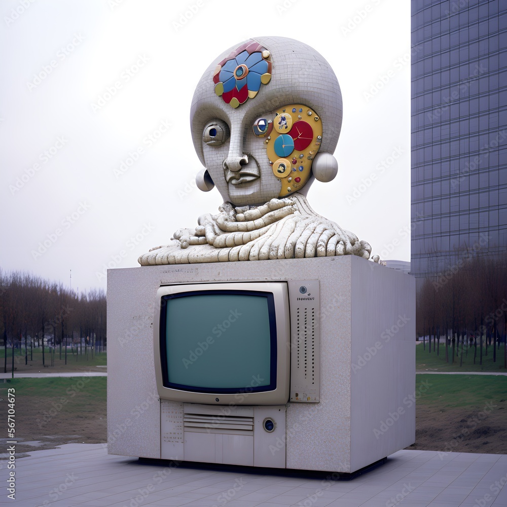 soviet monument of teletubby covered with corporate logos graffiti and ...