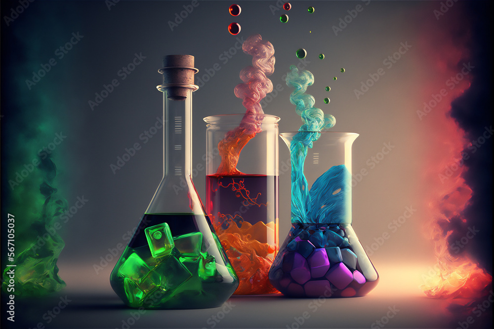 Chemistry: abstract photo of three different colorful chemical ...