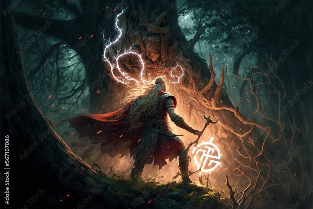Thor fighting the forest spirits for the old oak AI generated content ...