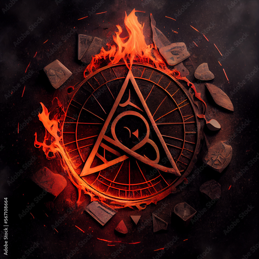 Black Magic Ritual montage fiery pentagram of mysterious occult symbols ...