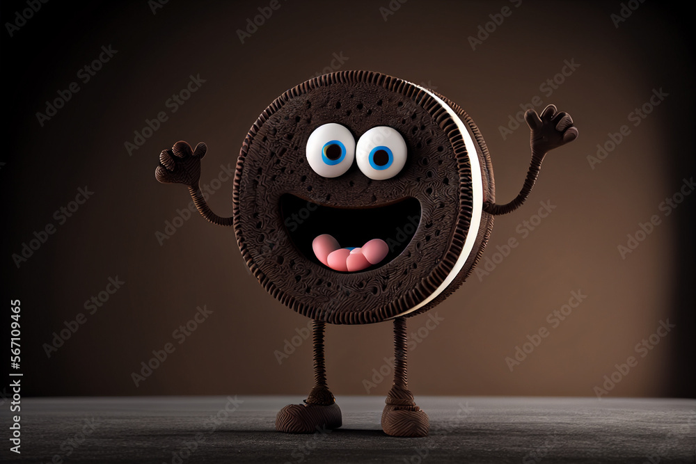 Oreo cookie snack, Cartoon character, Smiling and cheering, Funny ...