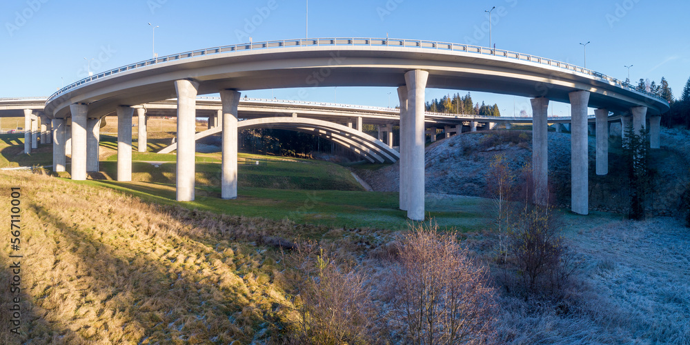 High slip ramp on pillars connecting new highway called Zakopianka ...