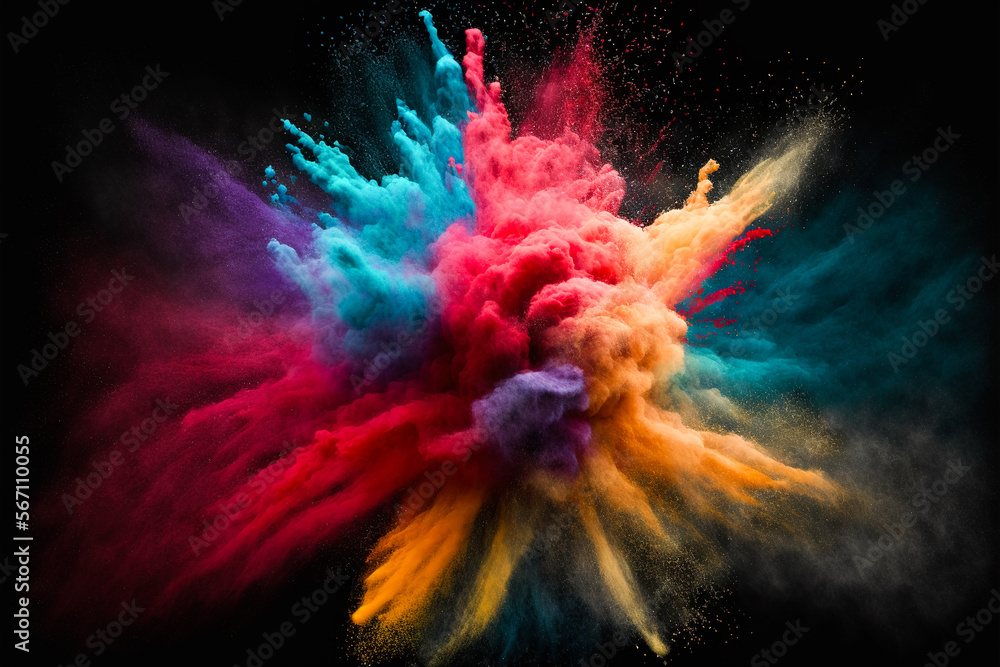 Colorful paint burst on a black background, a lot of colors in the ...