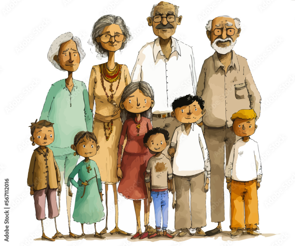 Vector illustration featuring an inter-generational Indian family ...