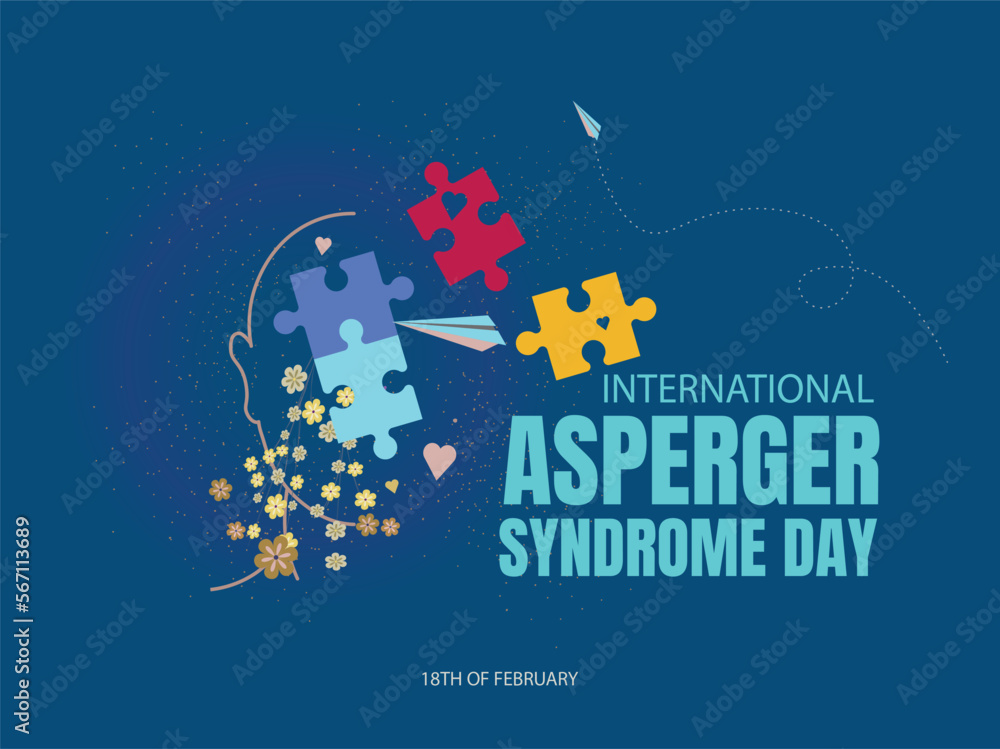 International Asperger Syndrome Day.18 February. Silhouette head with ...