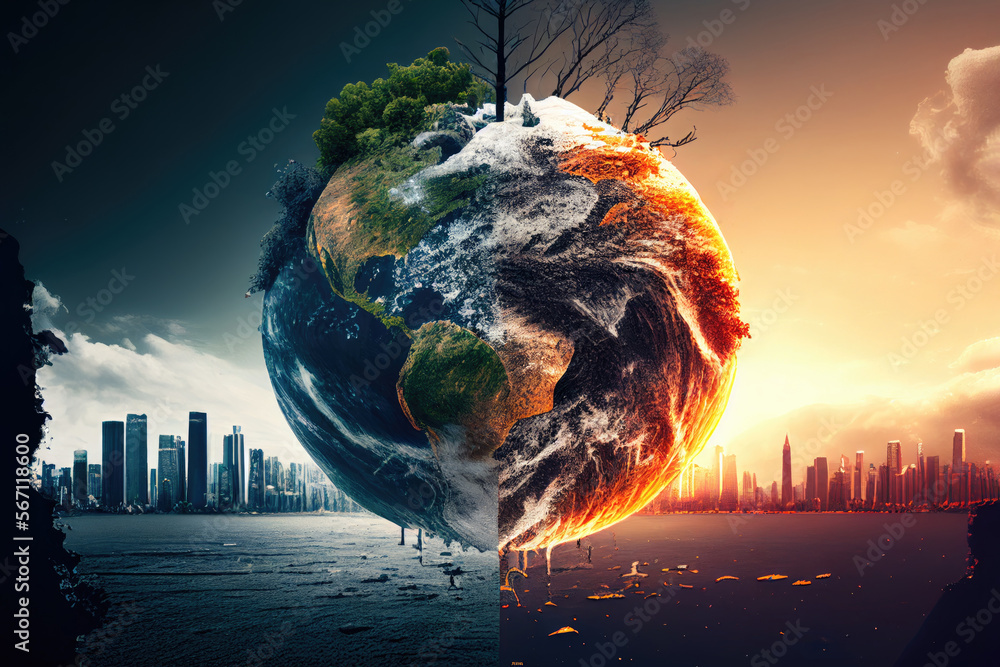 Generative AI illustration of Earth before and after apocalypse Stock ...