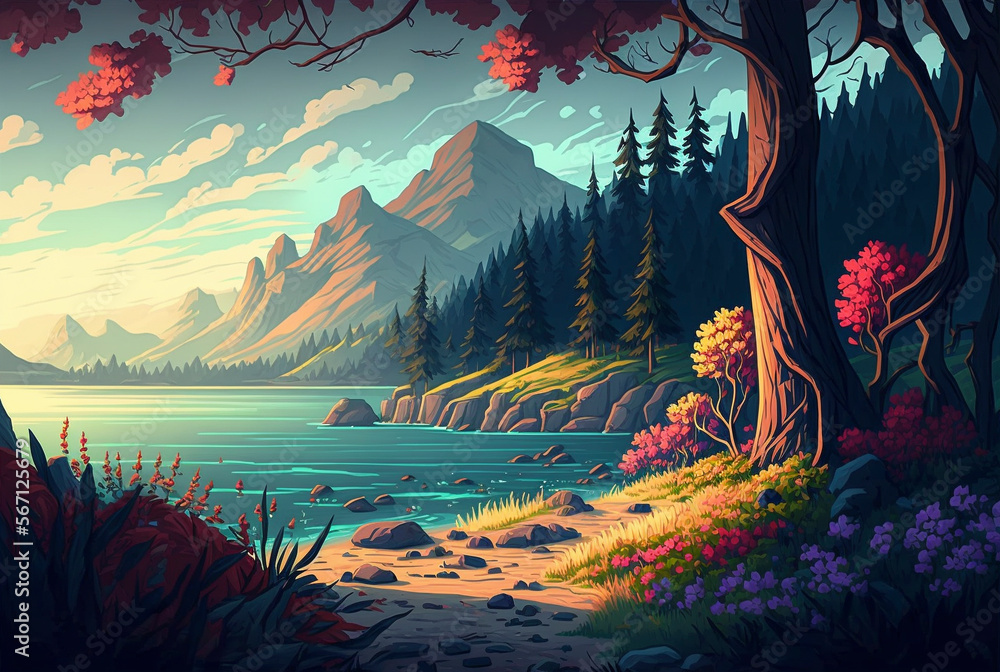 Beautiful landscape with big Mountains and Valleys created using ...