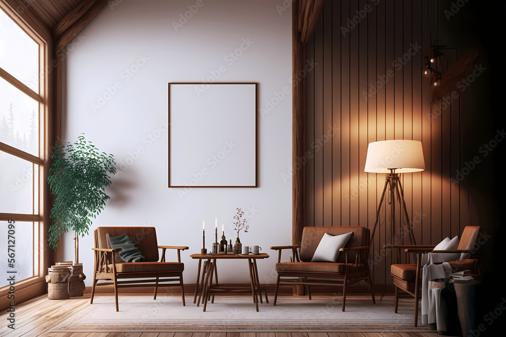 dim living room interior wood design - white wall, wood panel wall ...