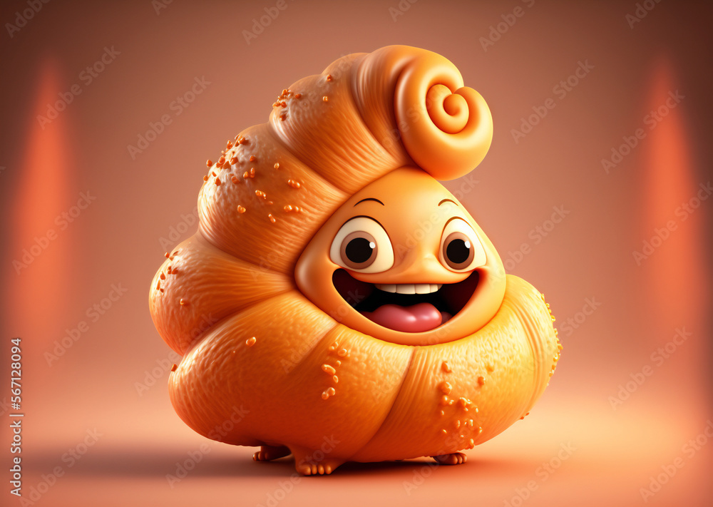 Cute cartoon smiling croissant character.AI generated. Stock ...