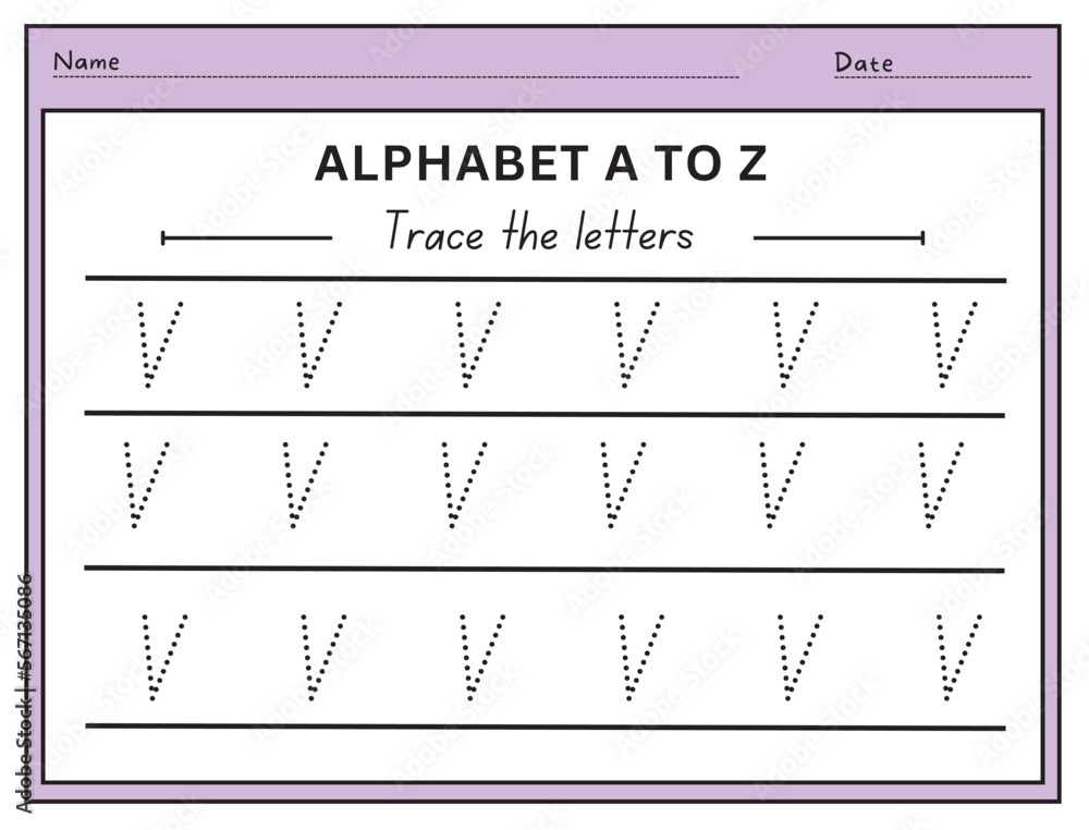 Trace the letter V uppercase. Alphabet tracing practice preschool ...