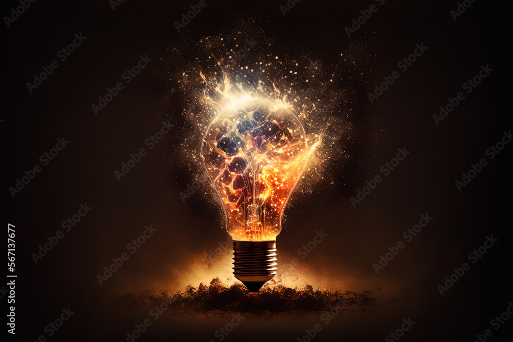 Lightbulb eureka moment with Impactful and inspiring artistic colourful ...