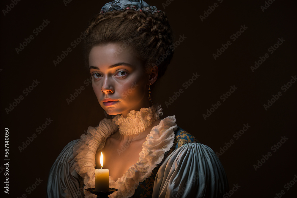 candlelight portrait of a young french noblewoman rococo gown, light ...