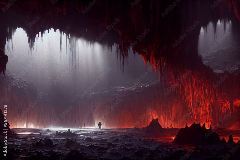 Dark amber caves concept art illustration, dungeons and dragons fantasy ...