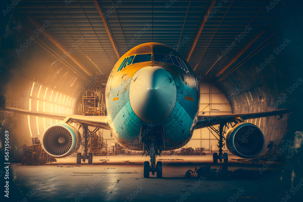 Photo & Art Print Jet passenger airliner stands in a hangar outside the ...