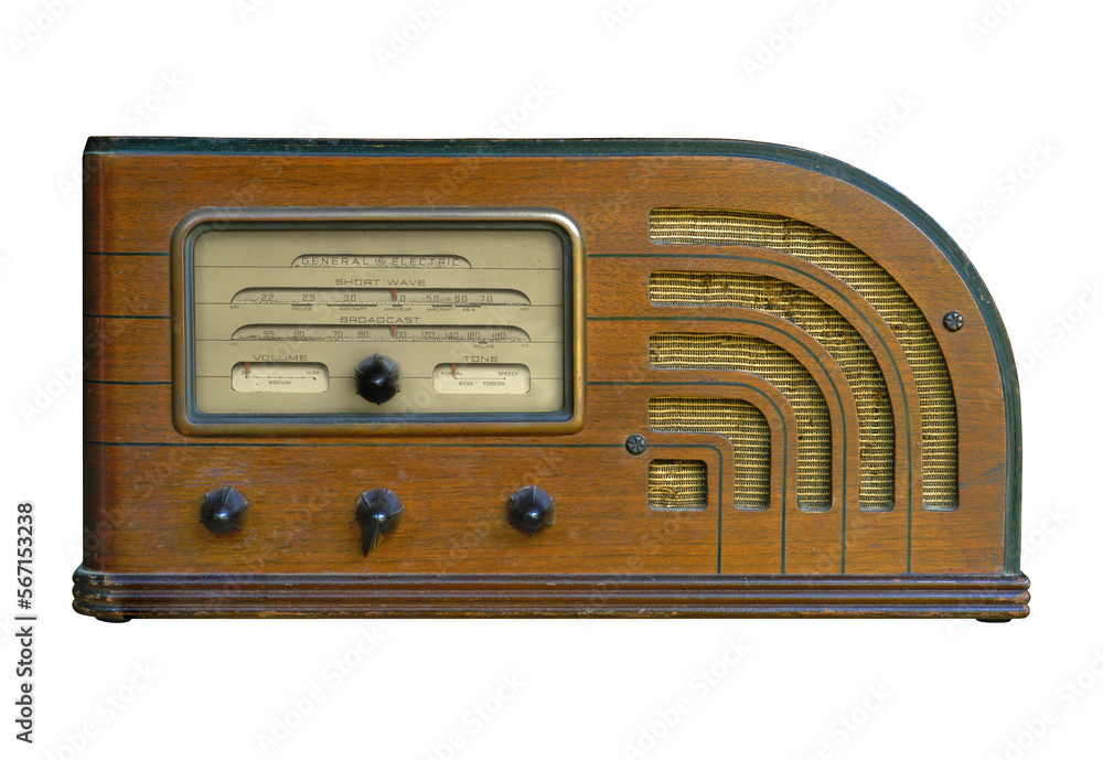 1940's era desktop wooden radio isolated on a transparent background ...
