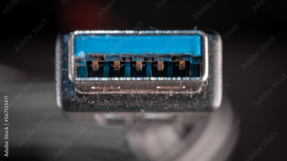 USB type A female connector viewed from an angle. Movie looking photo ...