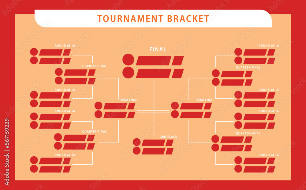Red theme colored tournament table. Tournament bracket blank template ...