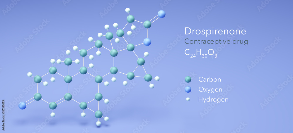 drospirenone molecule, molecular structures, Contraceptive drug, 3d ...