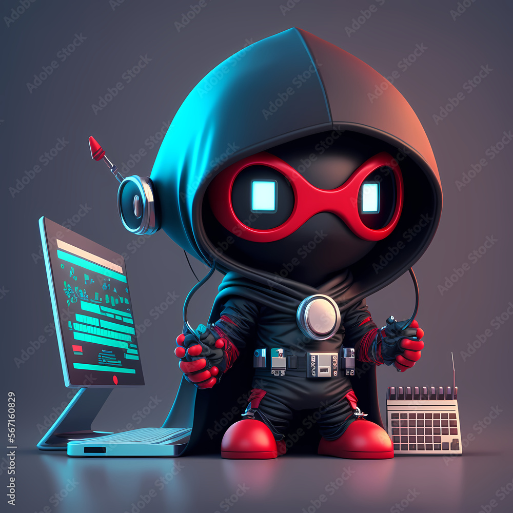 Cute Cartoon Hacker Character 3D Rendered Stock Illustration | Adobe Stock