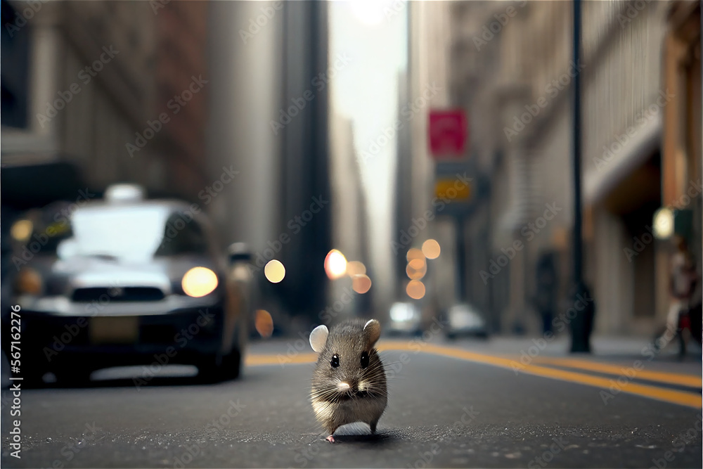 cute little mouse running in the city, ideal for kids backgrounds ...
