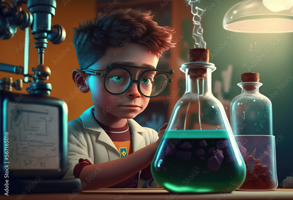 kid scientist in laboratory. sketch art for artist creativity and ...